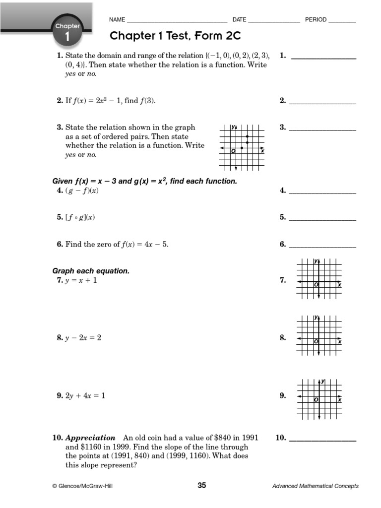 Advanced Math Concepts Chapter 1 Test | PDF | Function (Mathematics ...