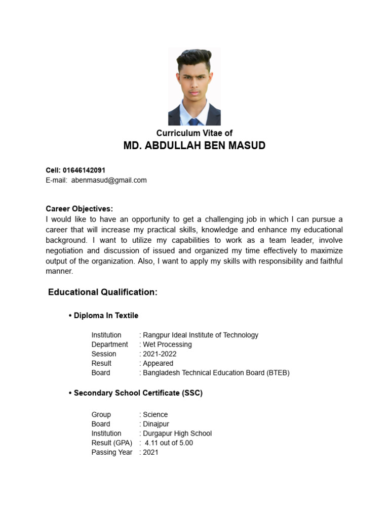 CV of Md. Abdullah Ben Masud | PDF