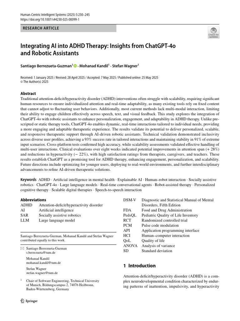 Integrating AI Into ADHD Therapy Insights From ChatGPT 4o | PDF ...