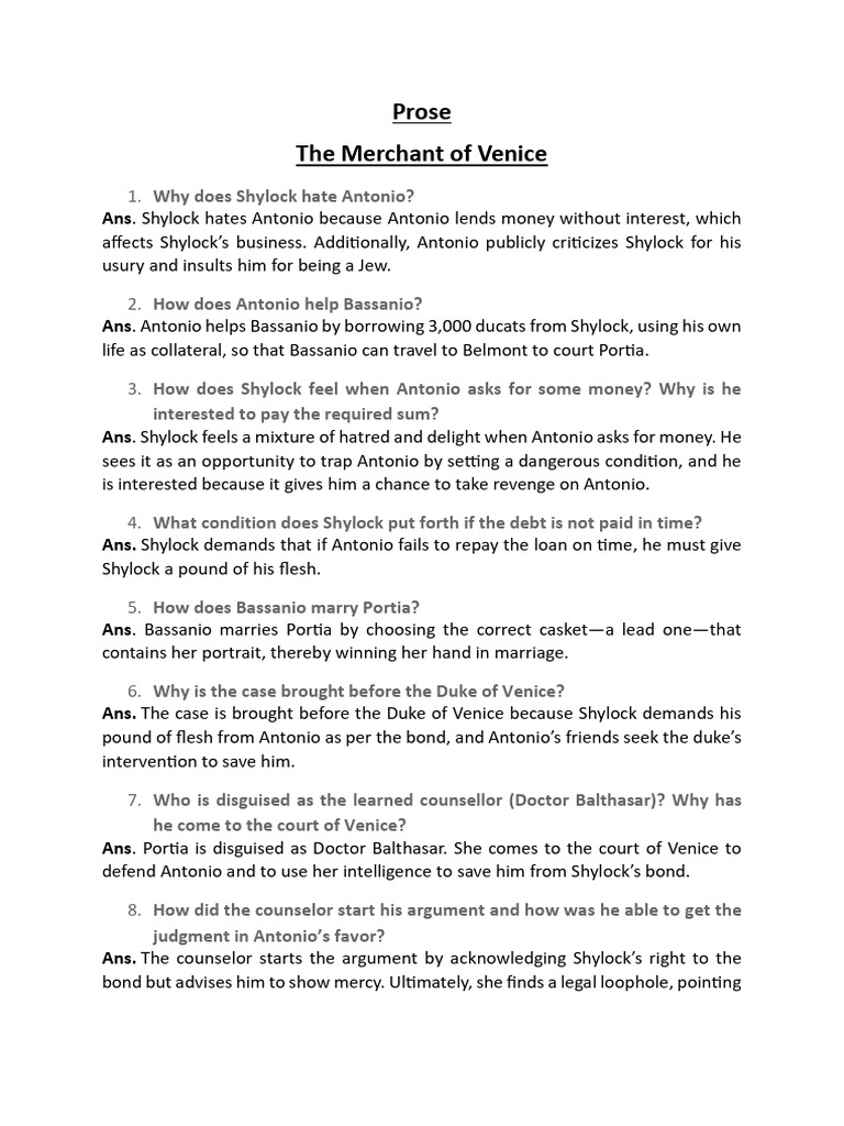 Prose (L-7), Poetry (L-15), Short Story (L-19) | PDF | Shylock | The ...