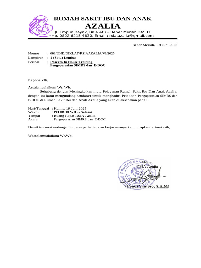 Undangan Pelatihan SIMRS Dan E | PDF