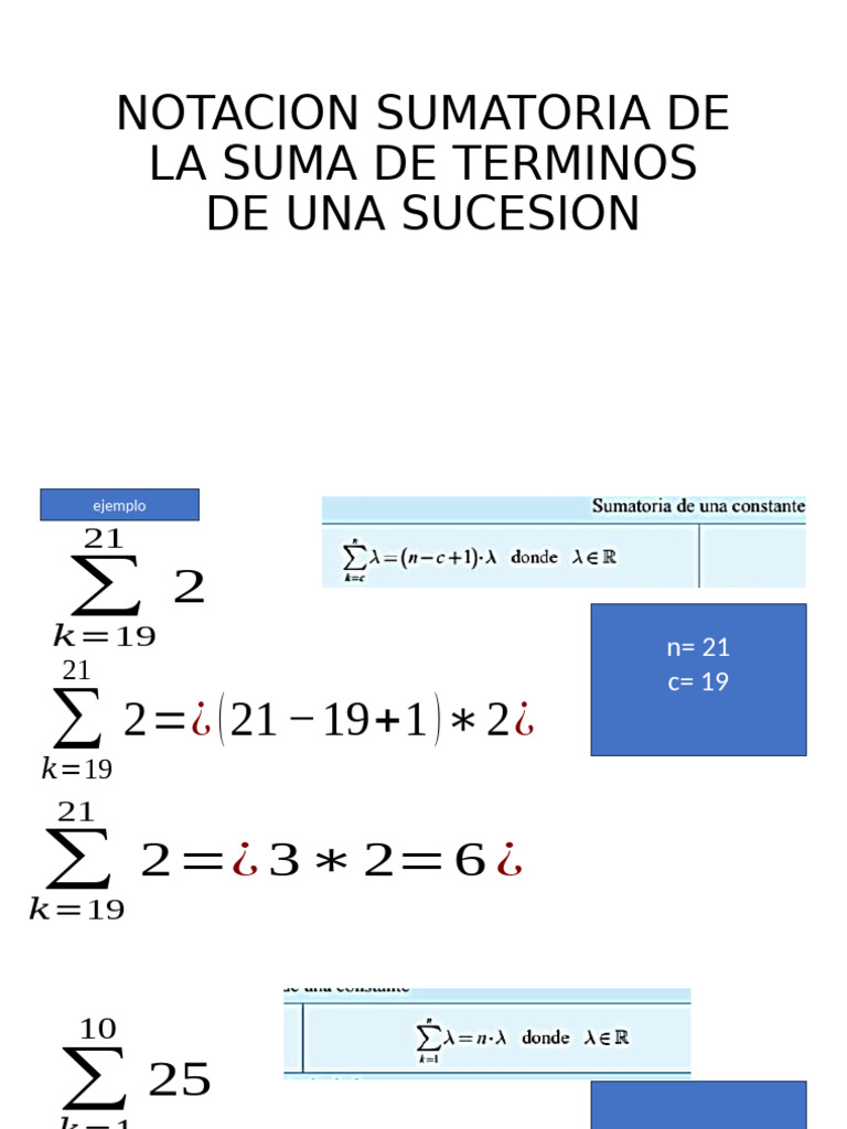 Notación Sumatoria en Sucesiones Matemáticas | PDF