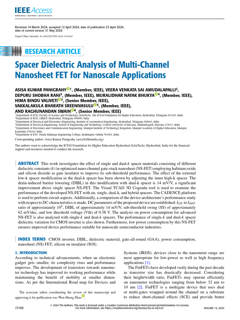 Spacer Dielectric Analysis for NS-FETs | PDF | Field Effect Transistor ...