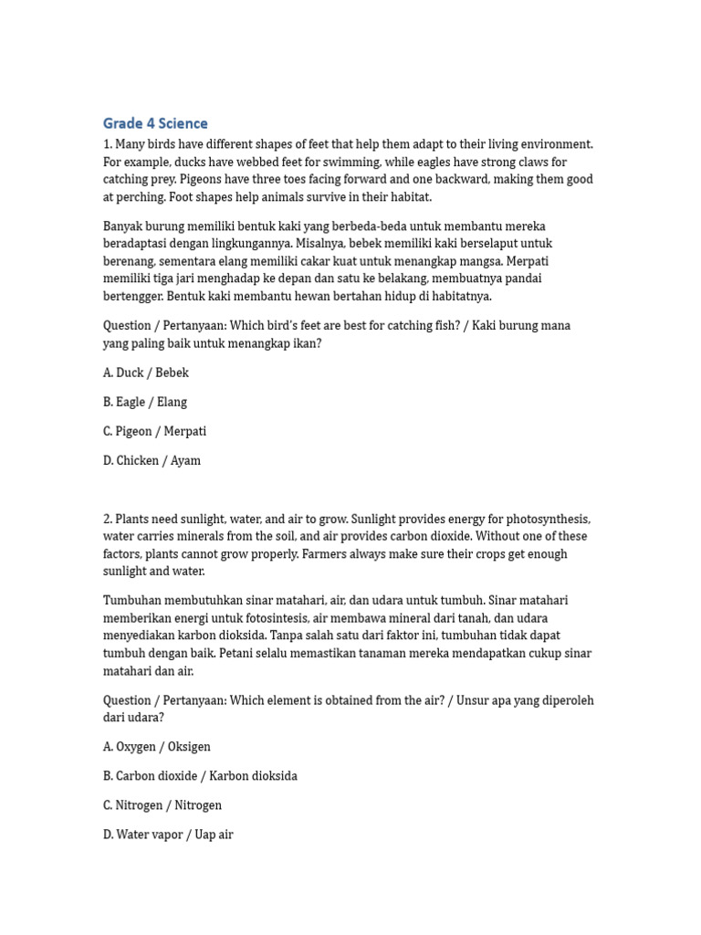 Grade4 Bilingual Literacy Questions FINAL | PDF