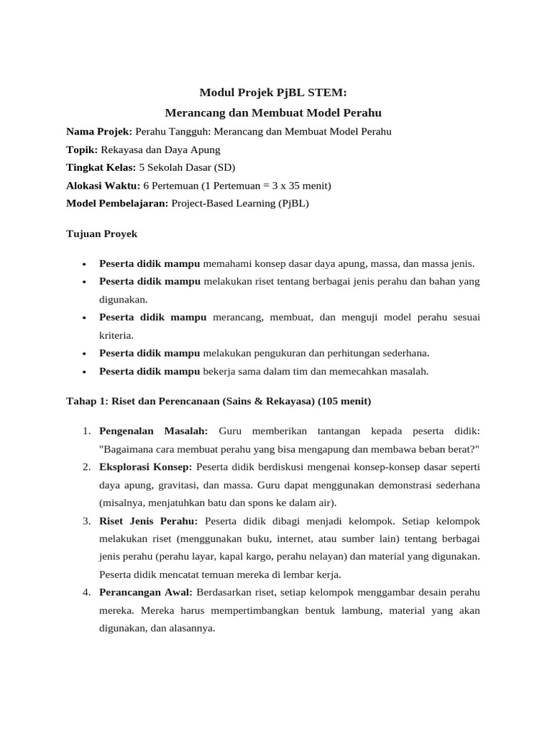 Proyek PjBL: Model Perahu SD Kelas 5 | PDF