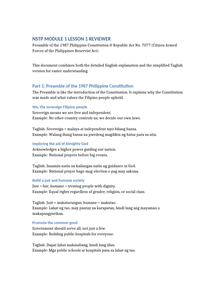 NSTP Module1 Lesson1 Reviewer | PDF | Government | Justice