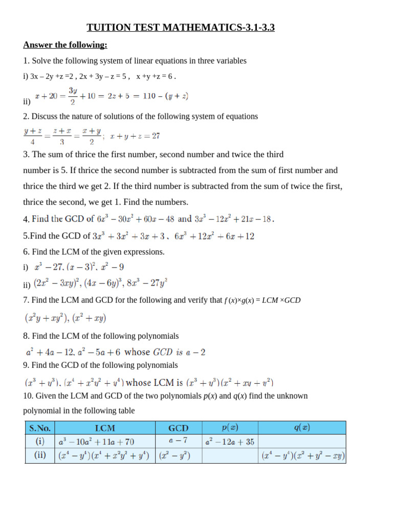 Tuition Test Mathematics 3.1-3.3 | PDF