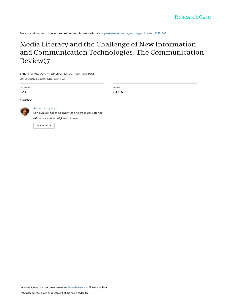 Media Literacy in New Technologies | PDF
