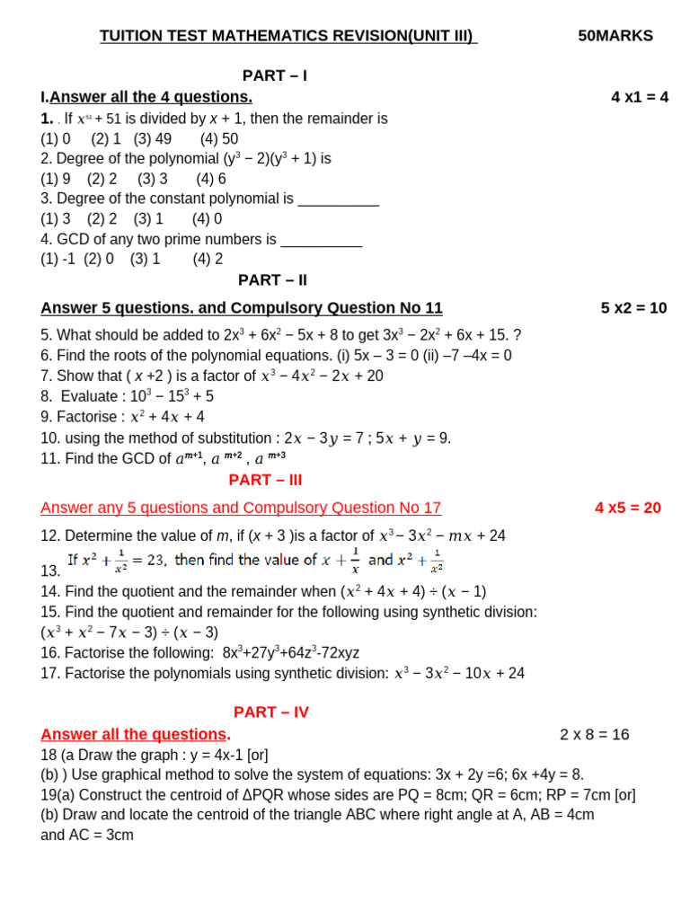 Mathematics Revision: Tuition Test Guide | PDF