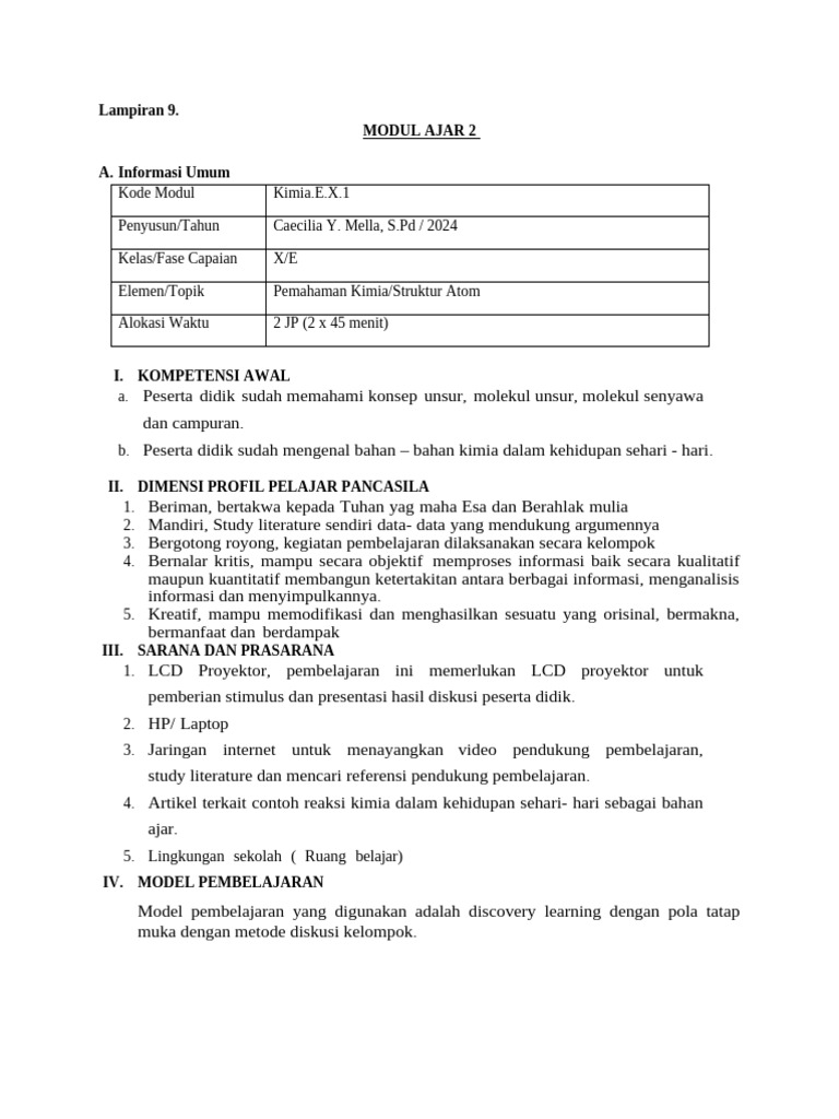 Modul Ajar Struktur Atom Kelas X | PDF
