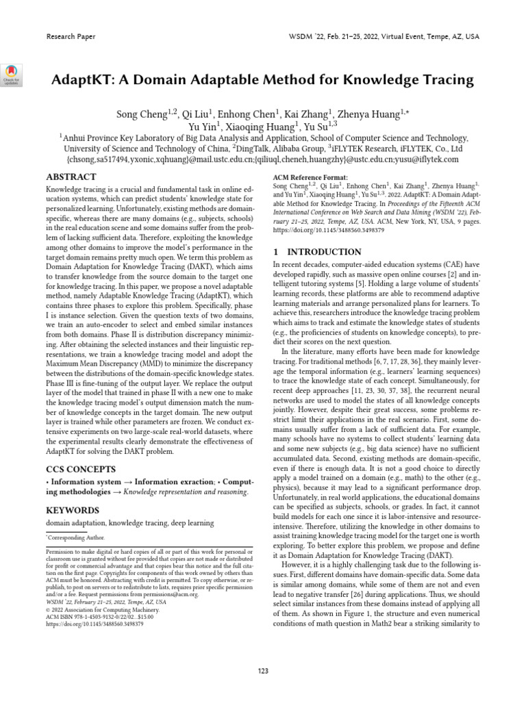 Adaptkt: A Domain Adaptable Method For Knowledge Tracing | PDF ...