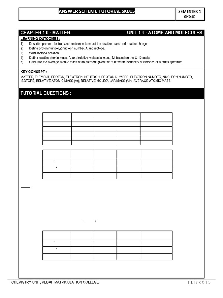 SK015 CHAPTER 1 Lecturer PDF | PDF | Proton | Mole (Unit)