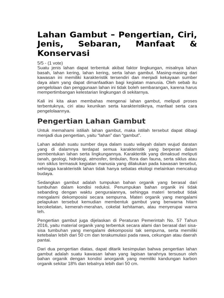 Ciri dan Jenis Lahan Gambut Terperinci | PDF