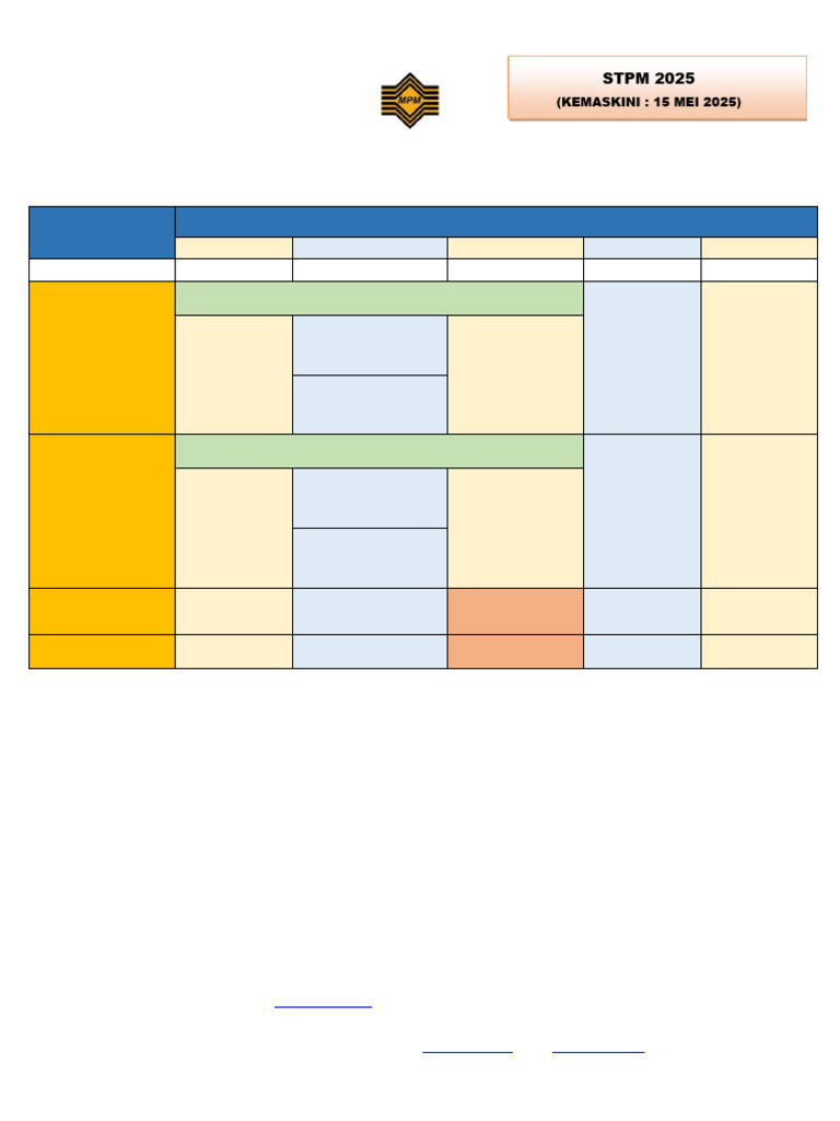 Kalendar Peperiksaan STPM 2025 | PDF