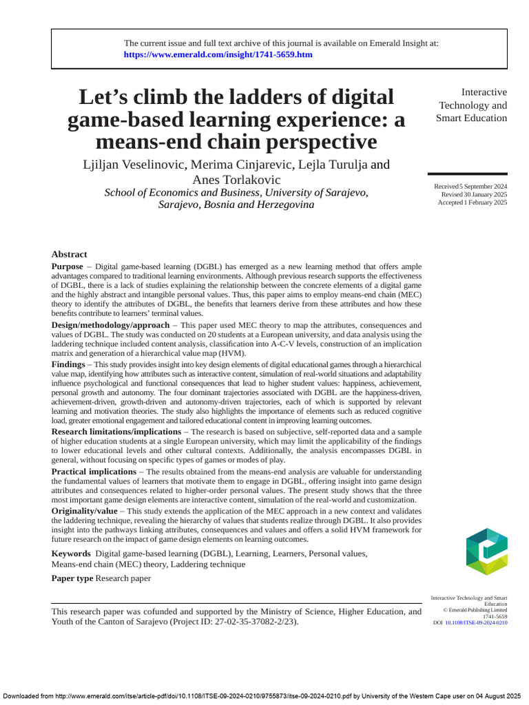Let's Climb The Ladders of Digital Game-Based Learning Experience A ...