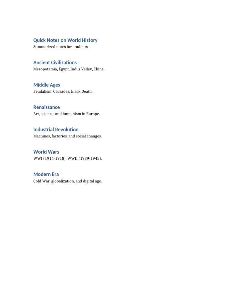 World History Study Notes Summary | PDF
