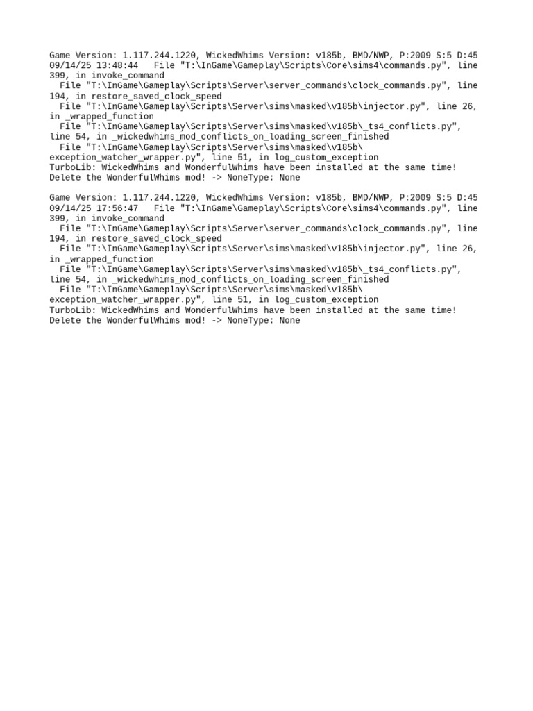 WickedWhims v185b Exception | PDF