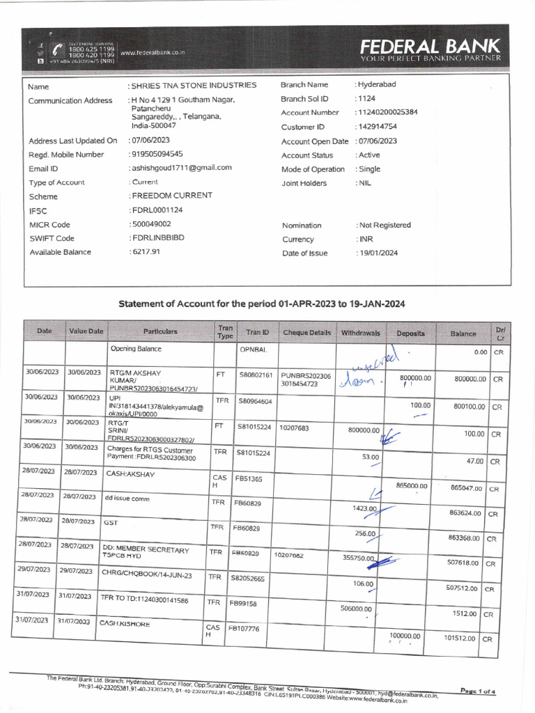 Federal Bank Statement | PDF