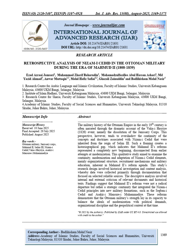 Nizam-i Cedid in Mahmud II's Reforms | PDF | Military Of The Ottoman ...