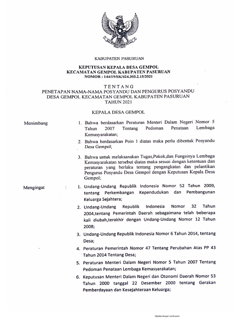 SK Posyandu Desa Gempol 2021 | PDF