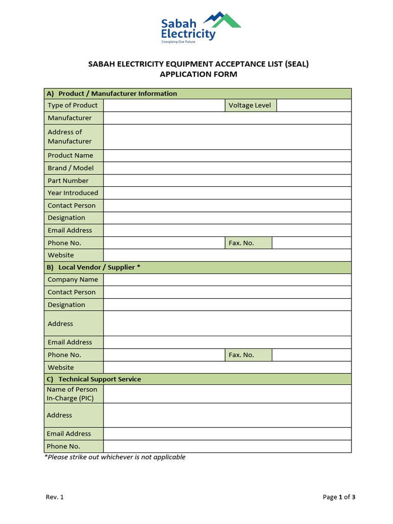 Sabah Electricity Equipment Application Form | PDF
