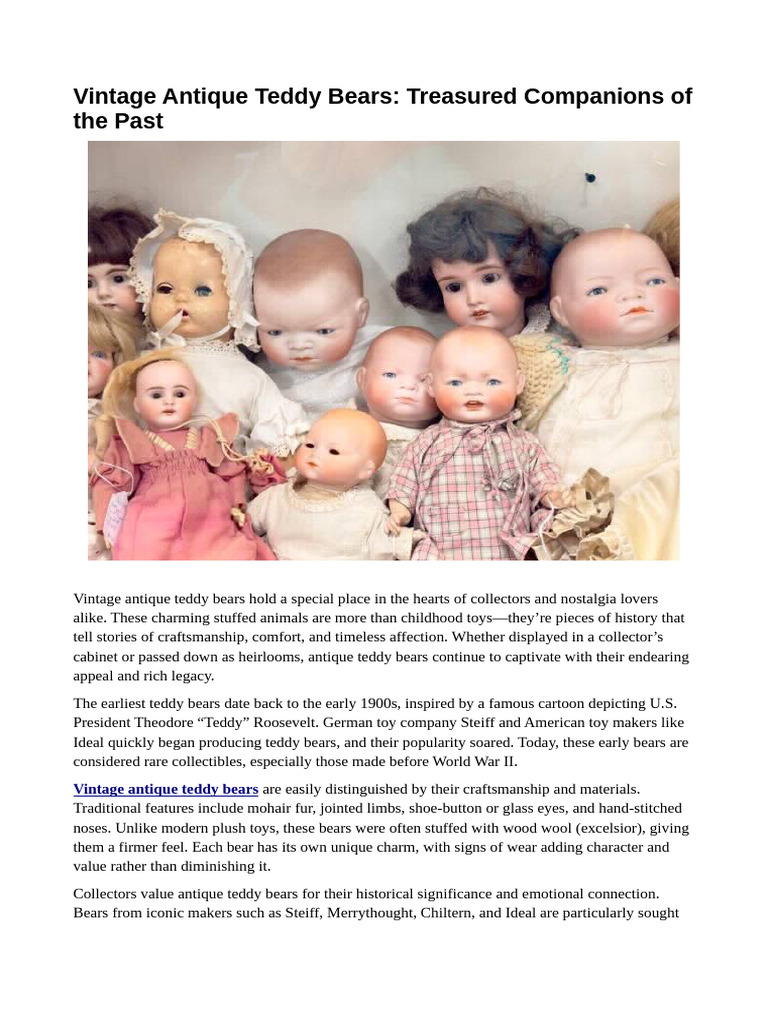 Vintage Antique Teddy Bears: Treasured Companions of The Past | PDF