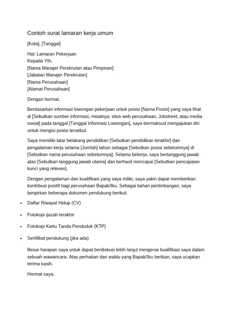 Contoh Surat Lamaran Kerja Efektif | PDF