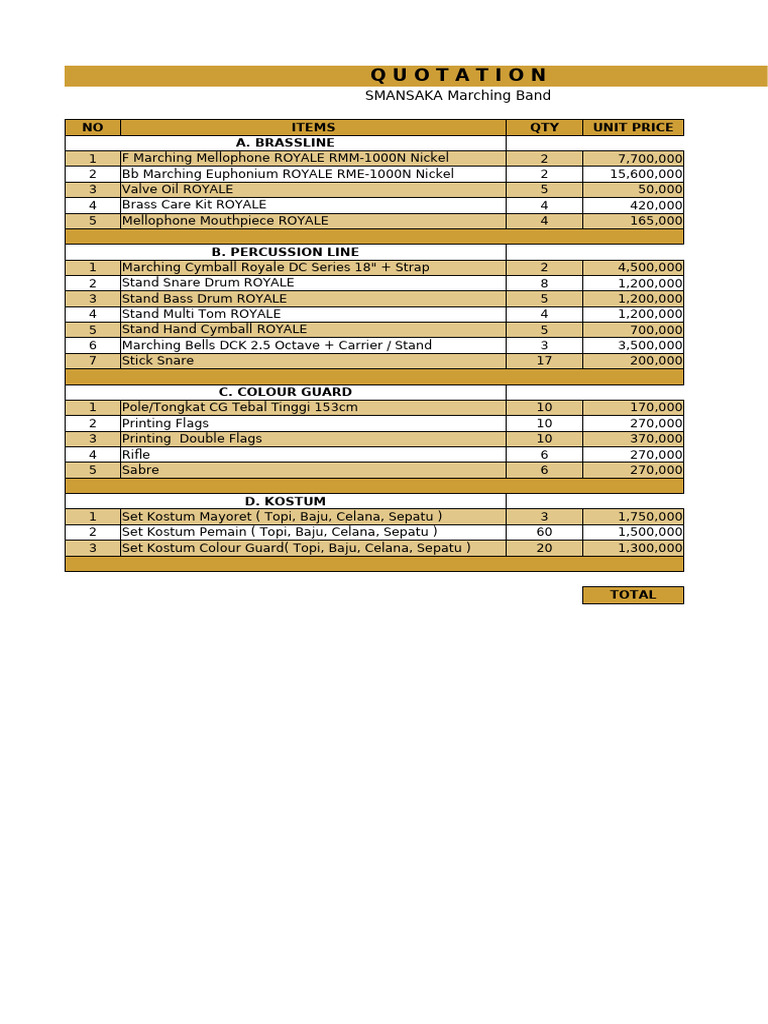 Marching Band Equipment Quotation | PDF