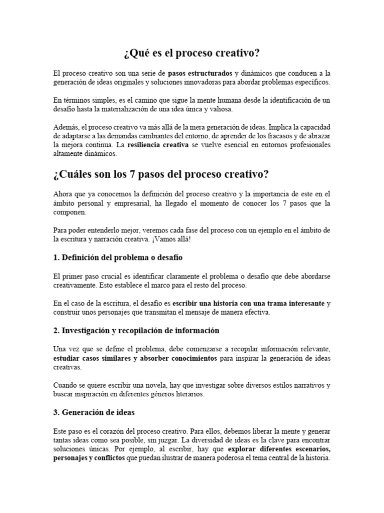 7 Pasos del Proceso Creativo | PDF | Mente | Aprendizaje