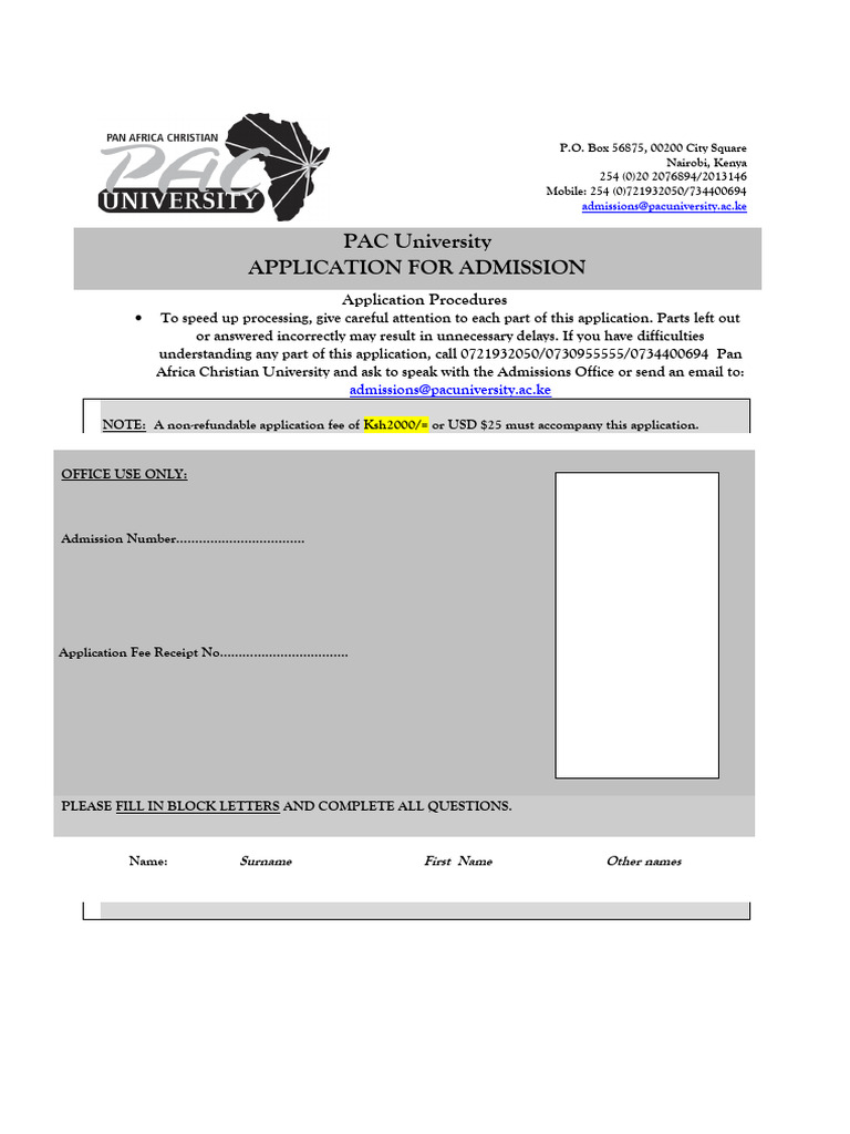 Application Form - Pac University | PDF | Test Of English As A Foreign ...