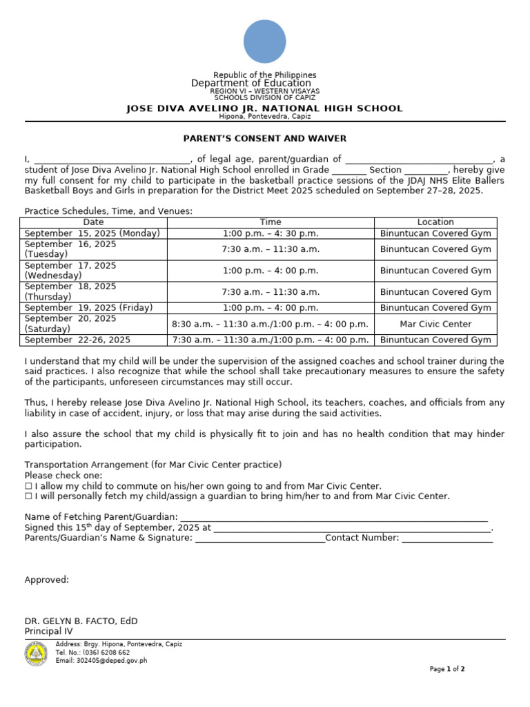 Parents Permit District Meet 2025 Practice Schedule | PDF