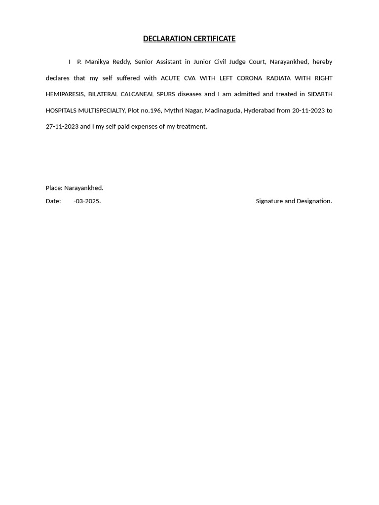 Medical Declaration Certificate 2023 | PDF