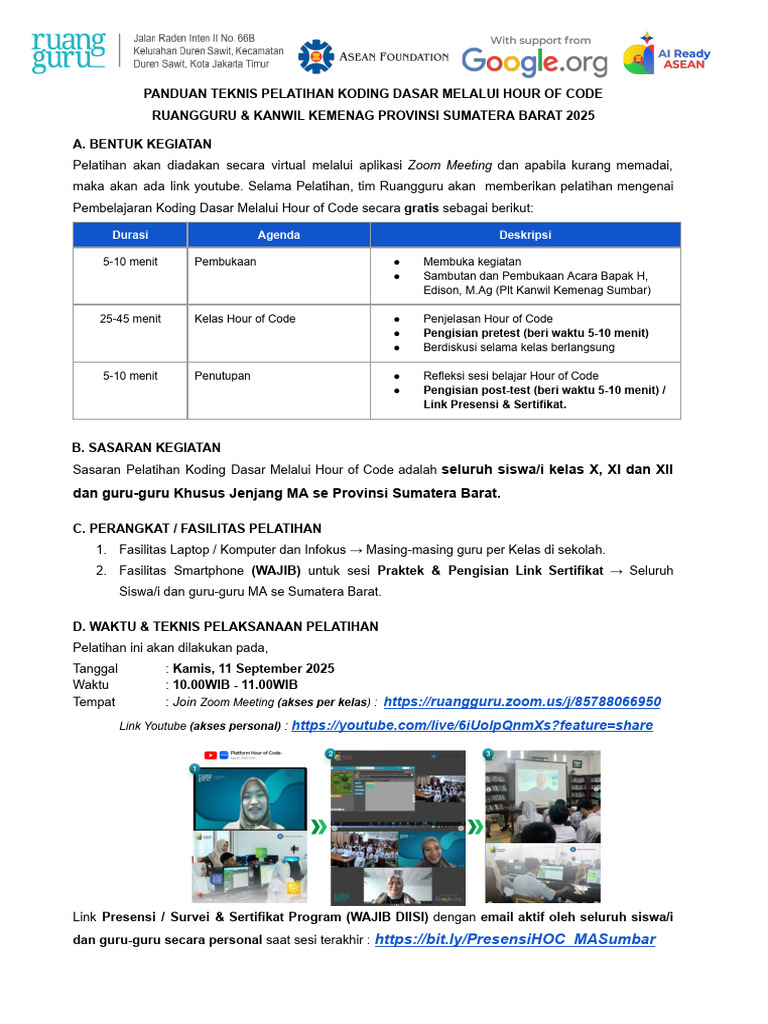 (Panduan Teknis Pelatihan Koding Dasar - Gratis) - Jenjang MA Se Prov. Sumatera Barat 2025 | PDF