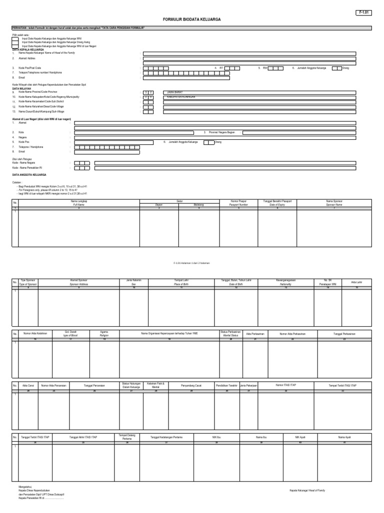 Formulir Biodata Keluarga WNI dan Asing | PDF