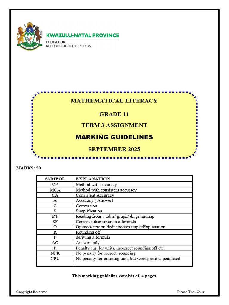 GR 11 Term 3 Assignment Marking Guidelines | PDF
