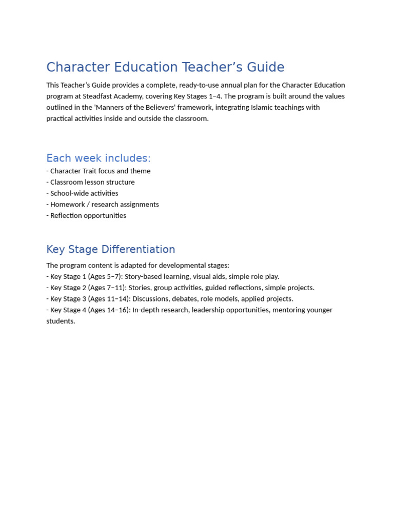 Character Education Curriculum Guide | PDF | Humility | God In Islam