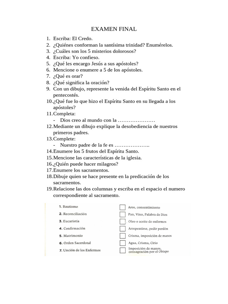 Examen Final de Religión: Contenidos Clave | PDF