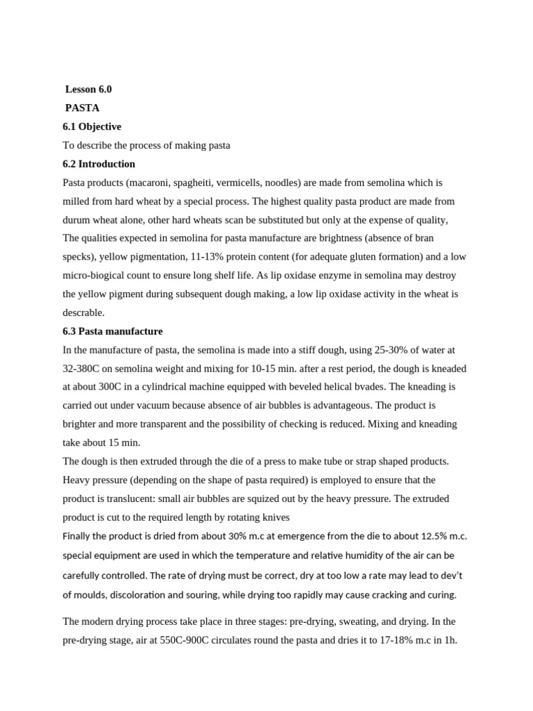 Pasta Manufacturing Process Explained | PDF | Cereals | Pasta