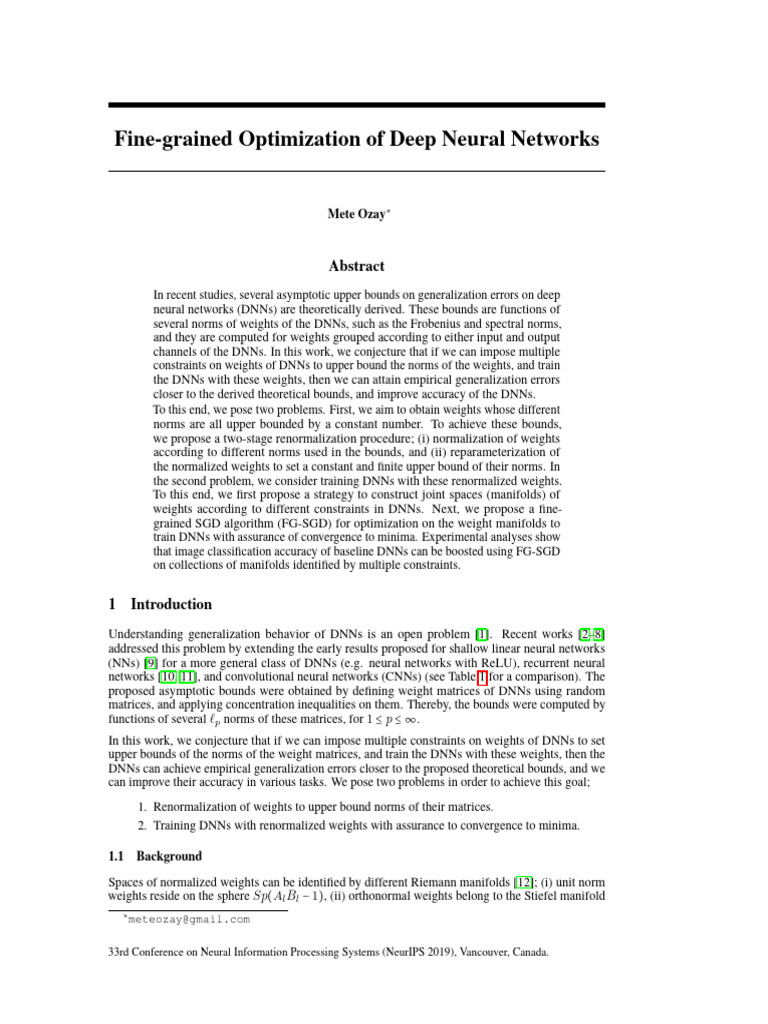 NeurIPS 2019 Fine Grained Optimization of Deep Neural Networks Paper | PDF | Deep Learning ...
