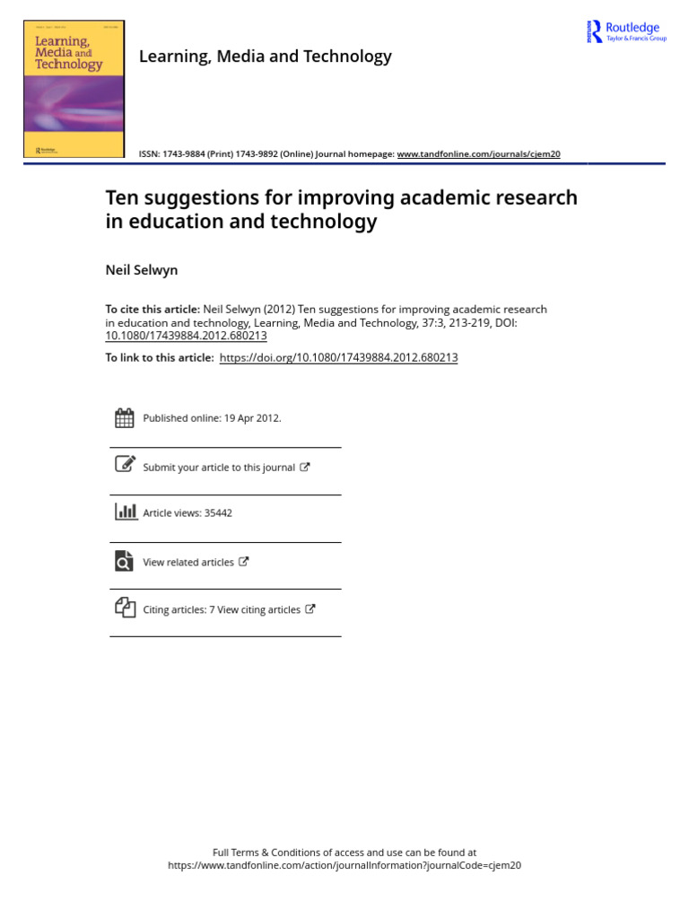 Ten Suggestions For Improving Academic Research in Education and ...