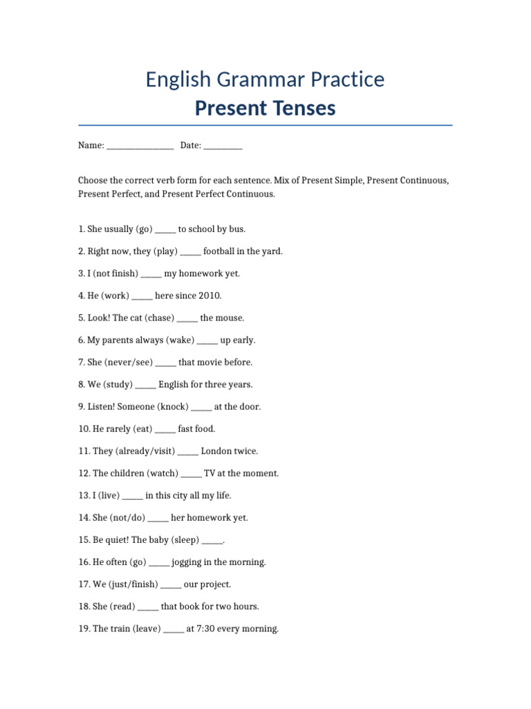 Present Tense Practice Exercises | PDF