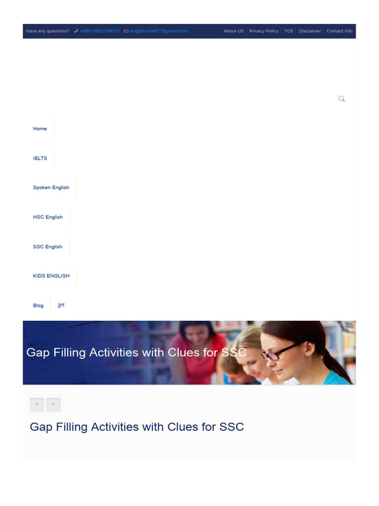 Gap Filling Activities With Clues For SSC - English Rajib | PDF