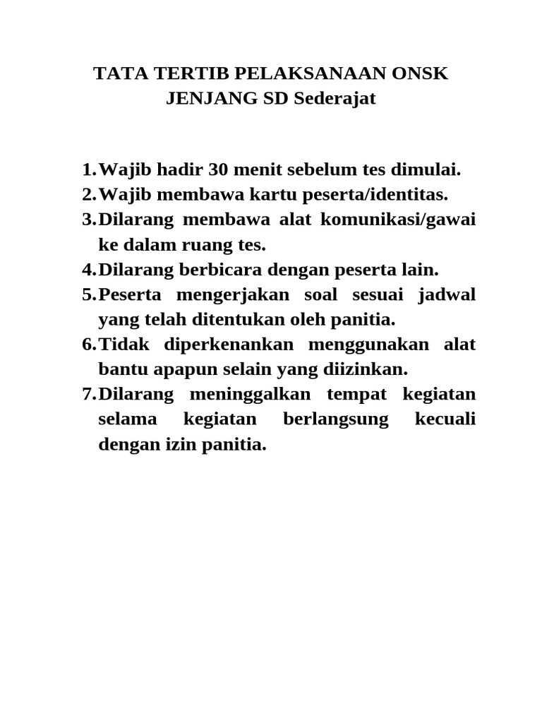 Tata Tertib Pelaksanaan ONSK SD | PDF