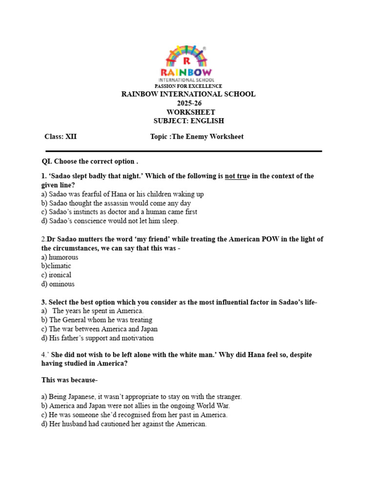 The Enemy Worksheet | PDF