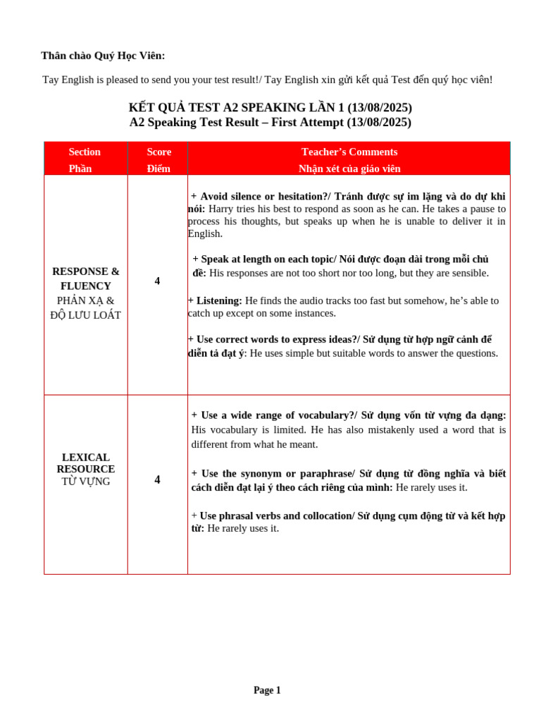 Speaking Test Assessment | PDF