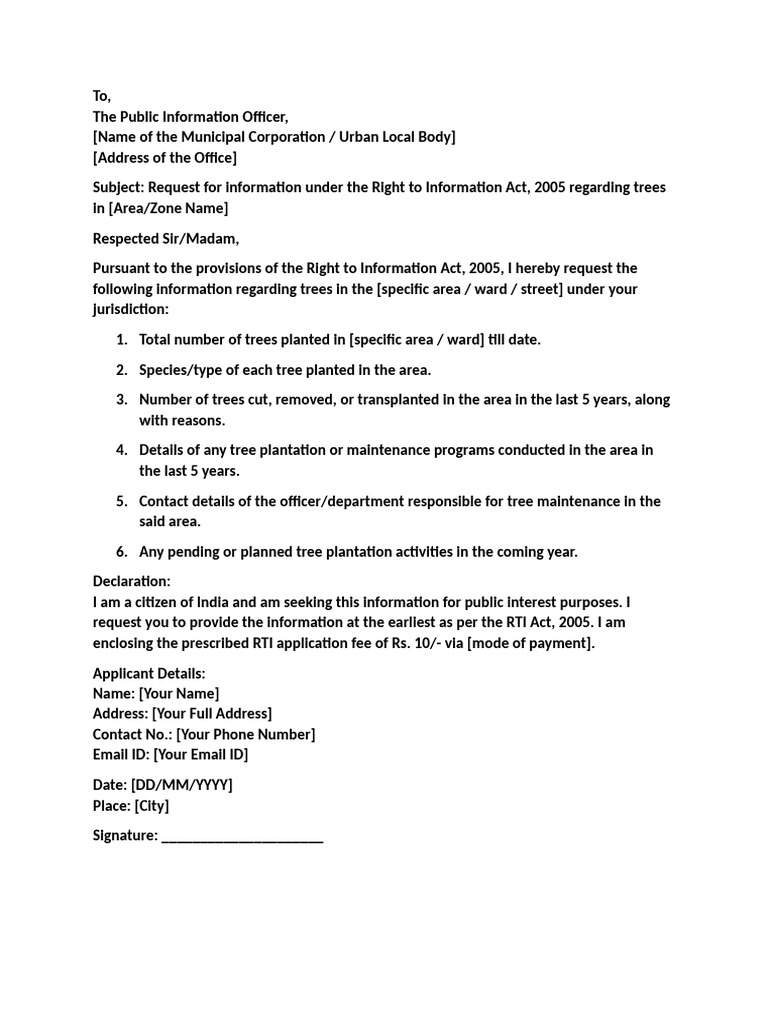 RTI Request for Tree Information | PDF