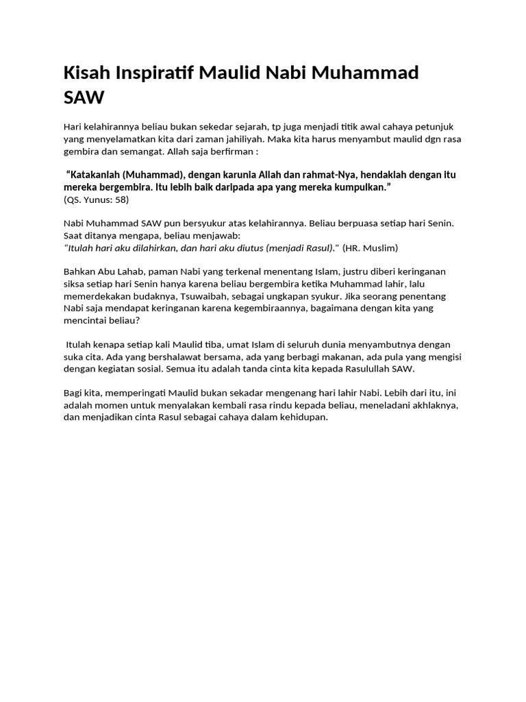 Kisah Inspiratif Maulid Nabi Muhammad SAW | PDF