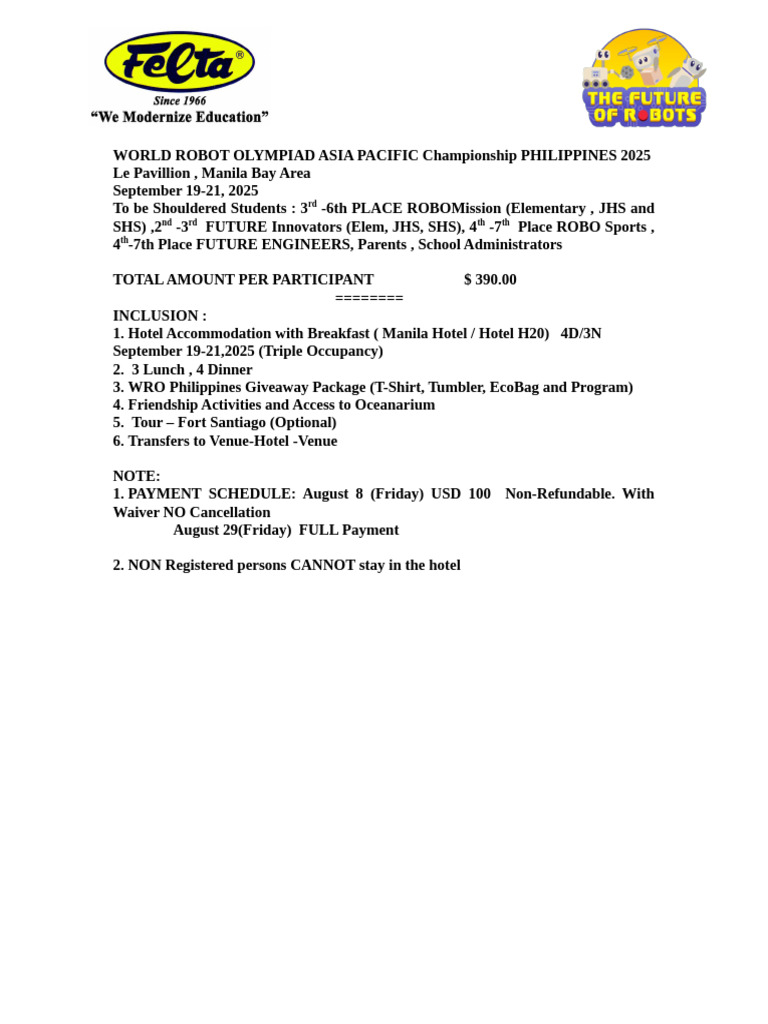 Wro Philippines 2025 Expense Summary Future Innovators Robo Sports ...