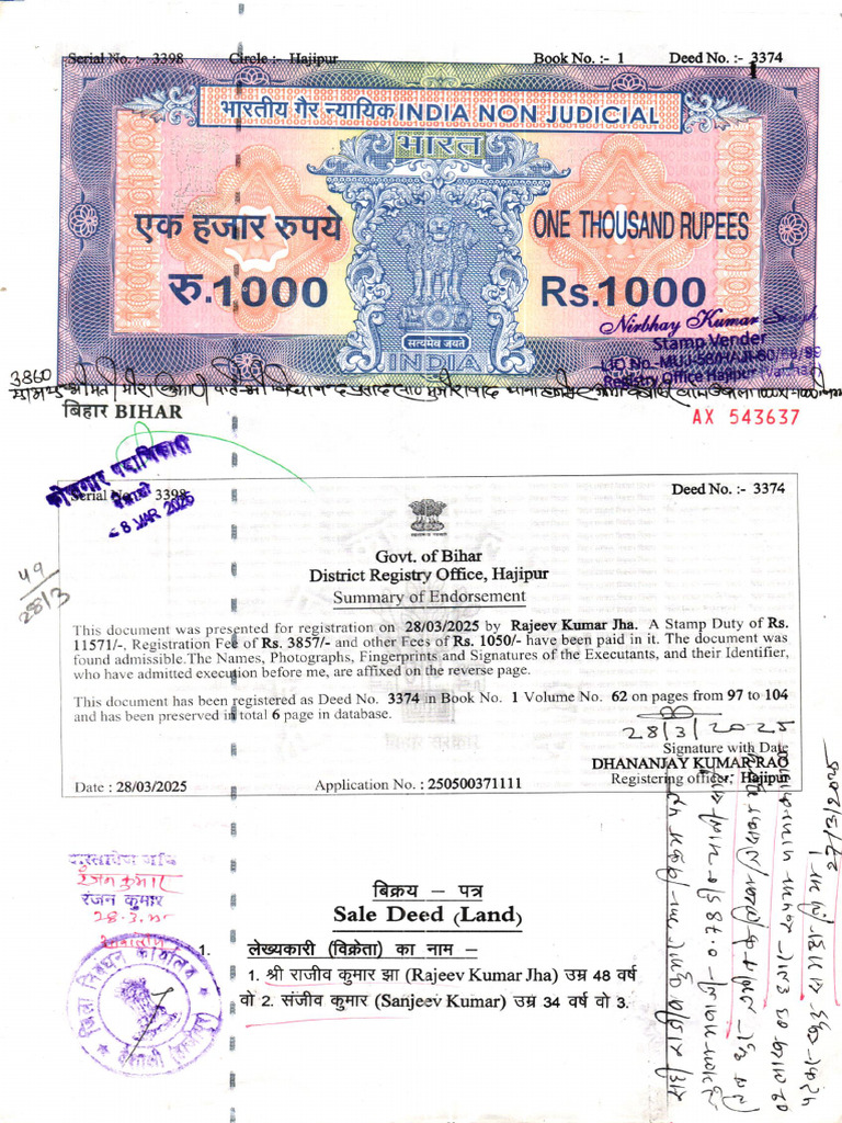Bihar Sale Deed Registration Summary | PDF