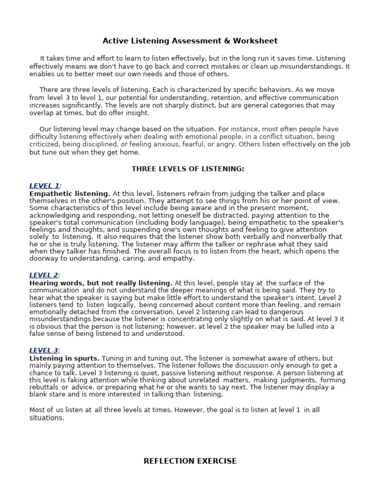 Active Listening Assessment Guide | PDF | Communication | Empathy